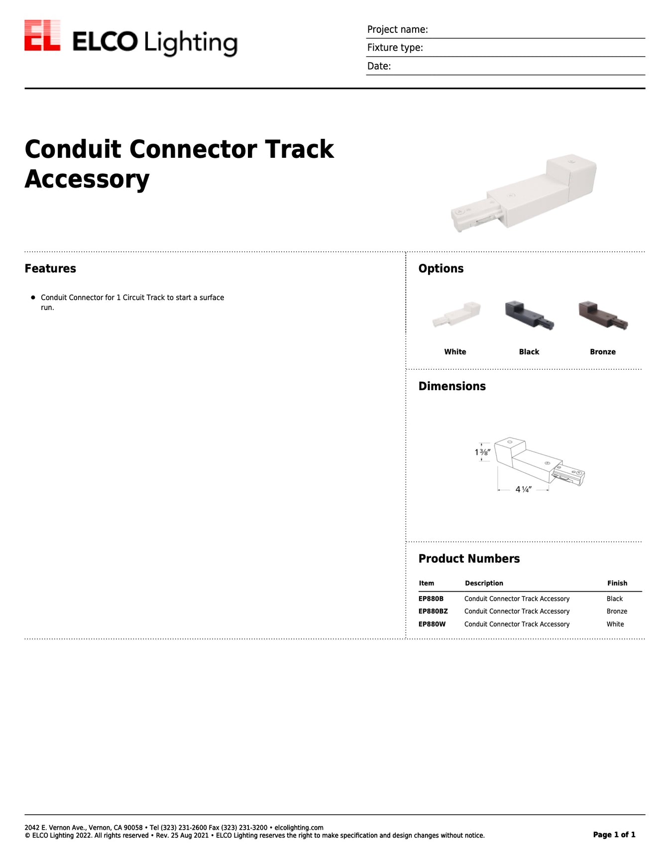 Elco Track Light Conduit Connector White – Eagle Rock LED
