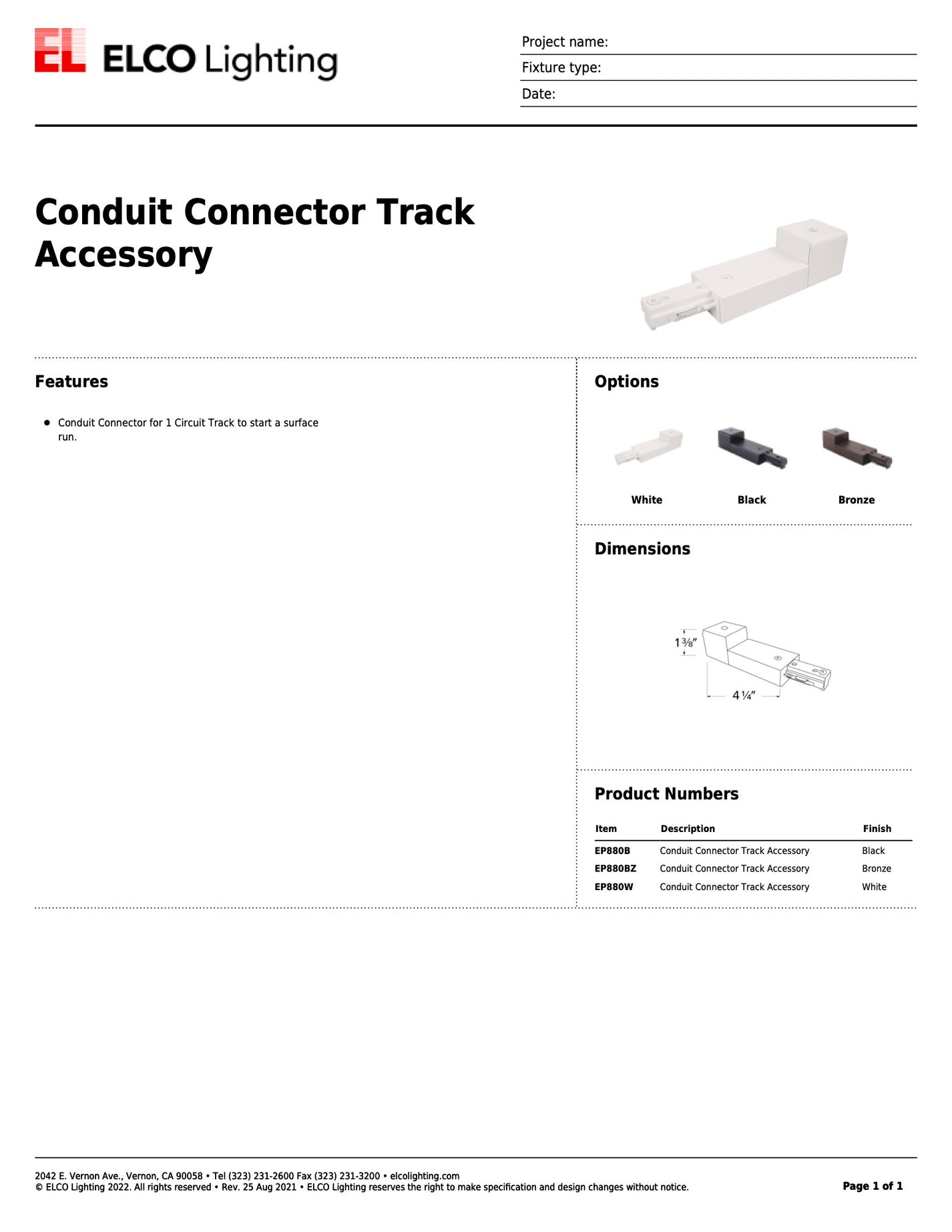 Elco Track Light Conduit Connector White – Eagle Rock LED